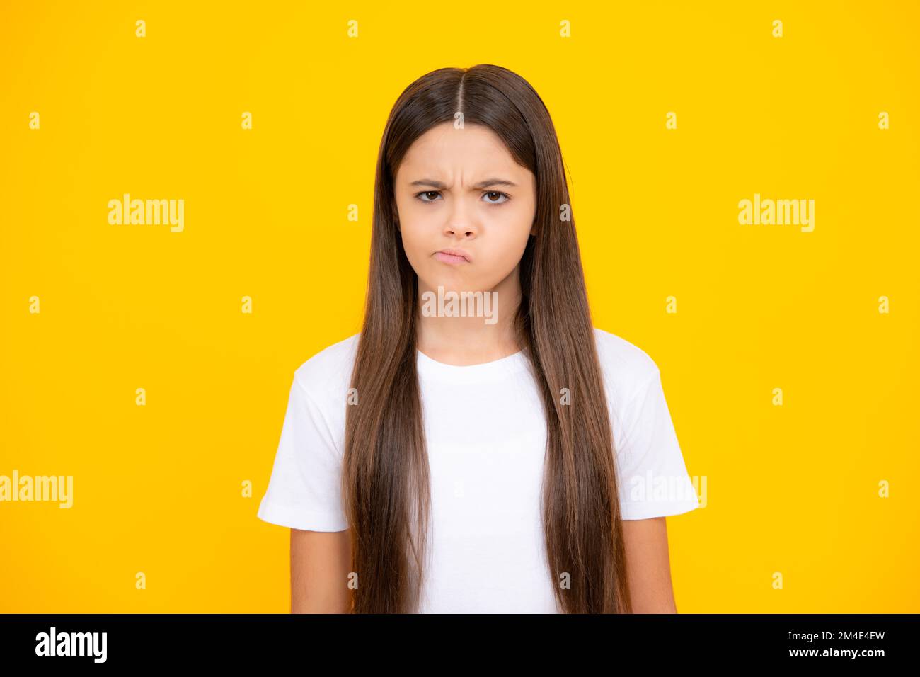 Angry teenage, upset and unhappy negative emotion. Negative emotion of teenager girl, Facial ...