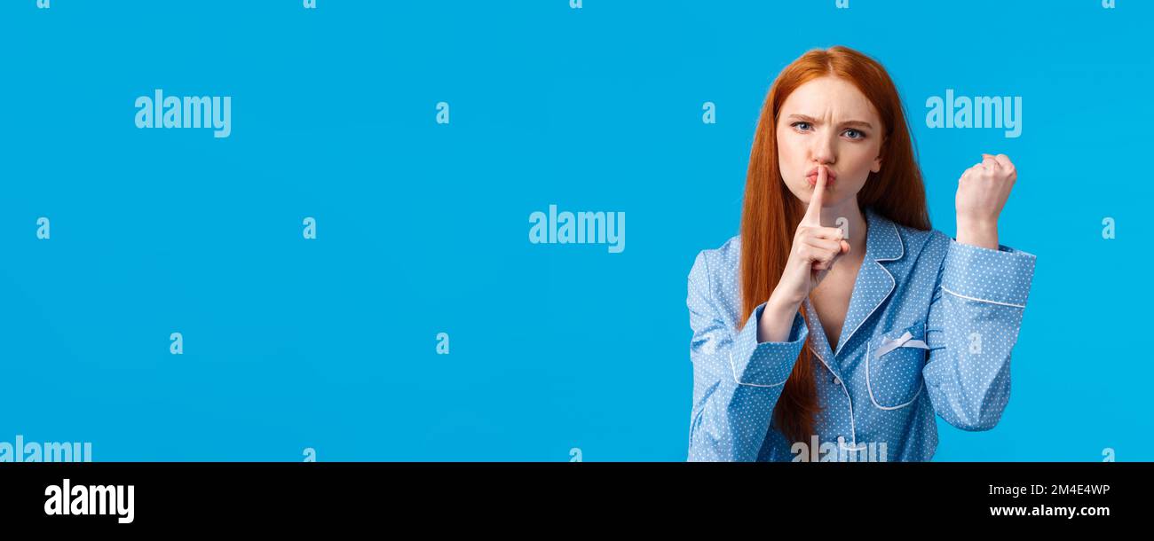 Shut up or else. Angry and displeased redhead girl threaten roommate be ...