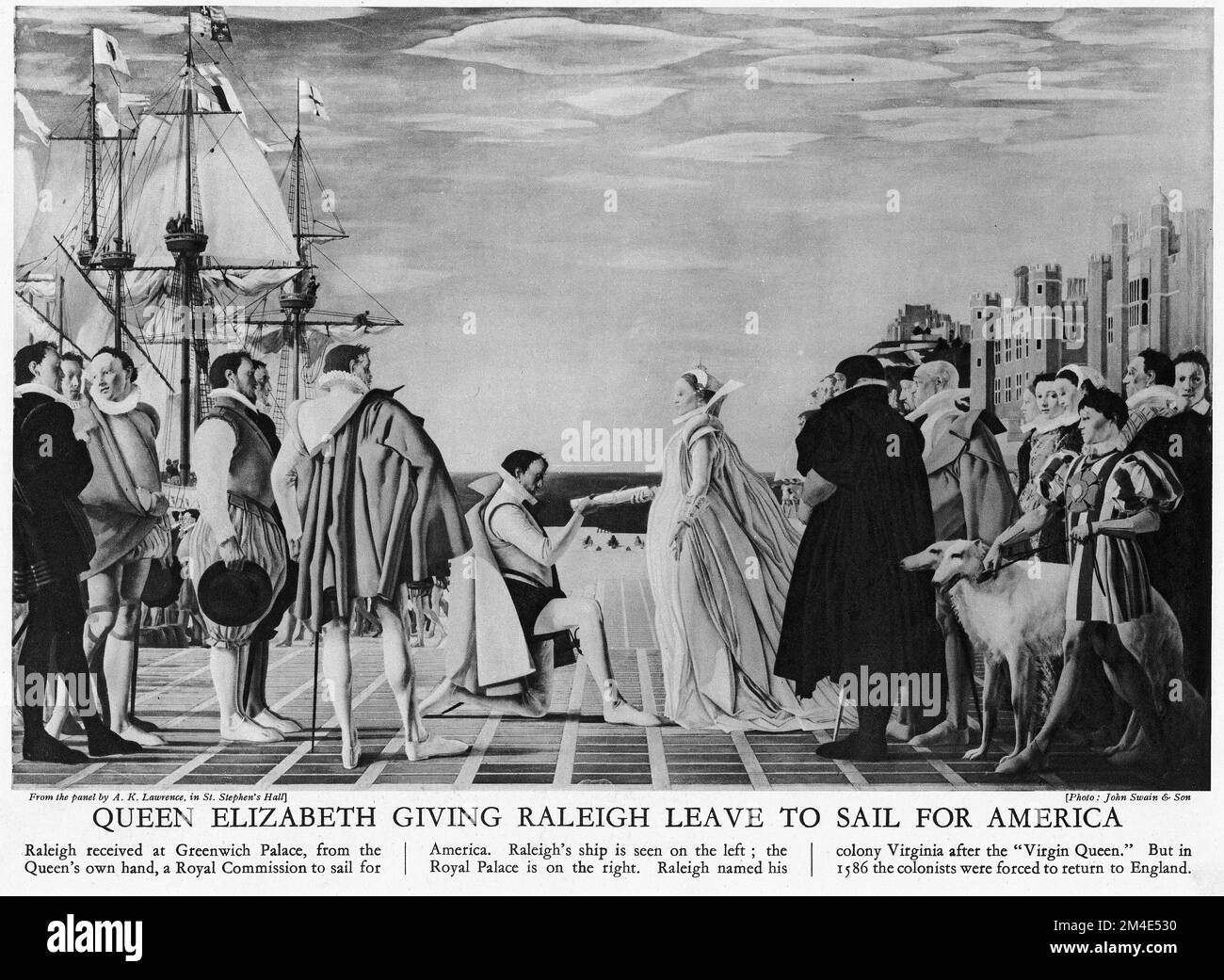 Halftone of Queen Elizabeth giving Walter Raleigh leave to sail to ...