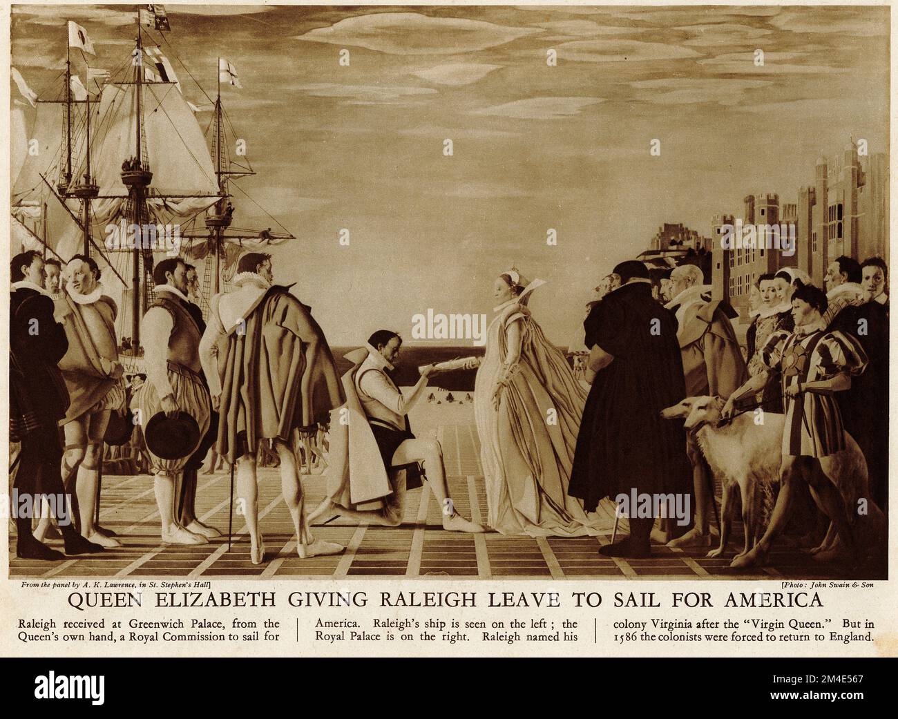 Halftone of Queen Elizabeth giving Walter Raleigh leave to sail to ...