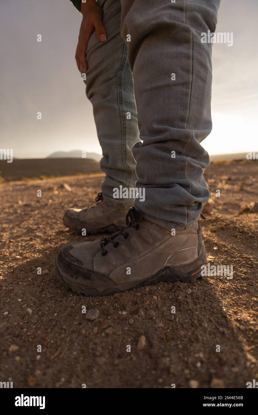 details of legs with hiking shoes, boots and lifestyle, comfortable ...