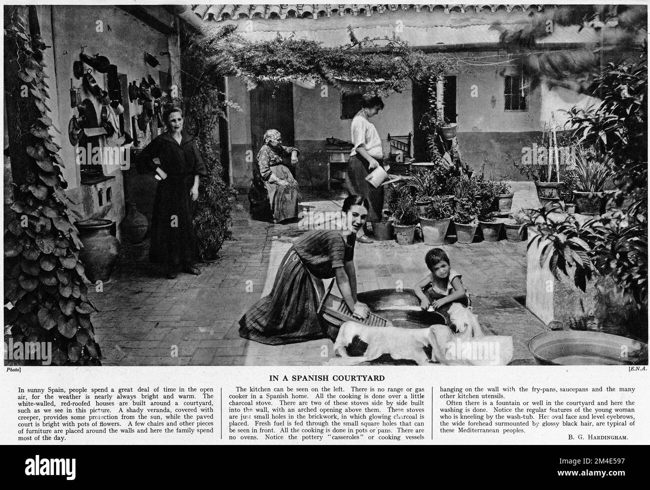 Halftone of a family in a Spanish courtyard, from an educational ...
