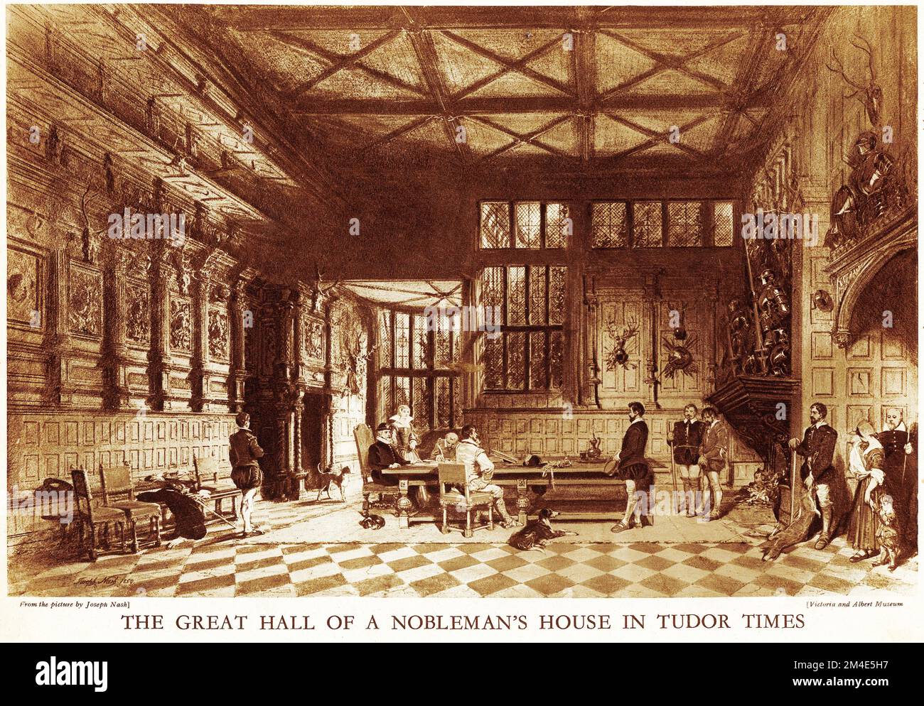 Halftone of the great hall of a nobleman's house in Tudor times, from ...