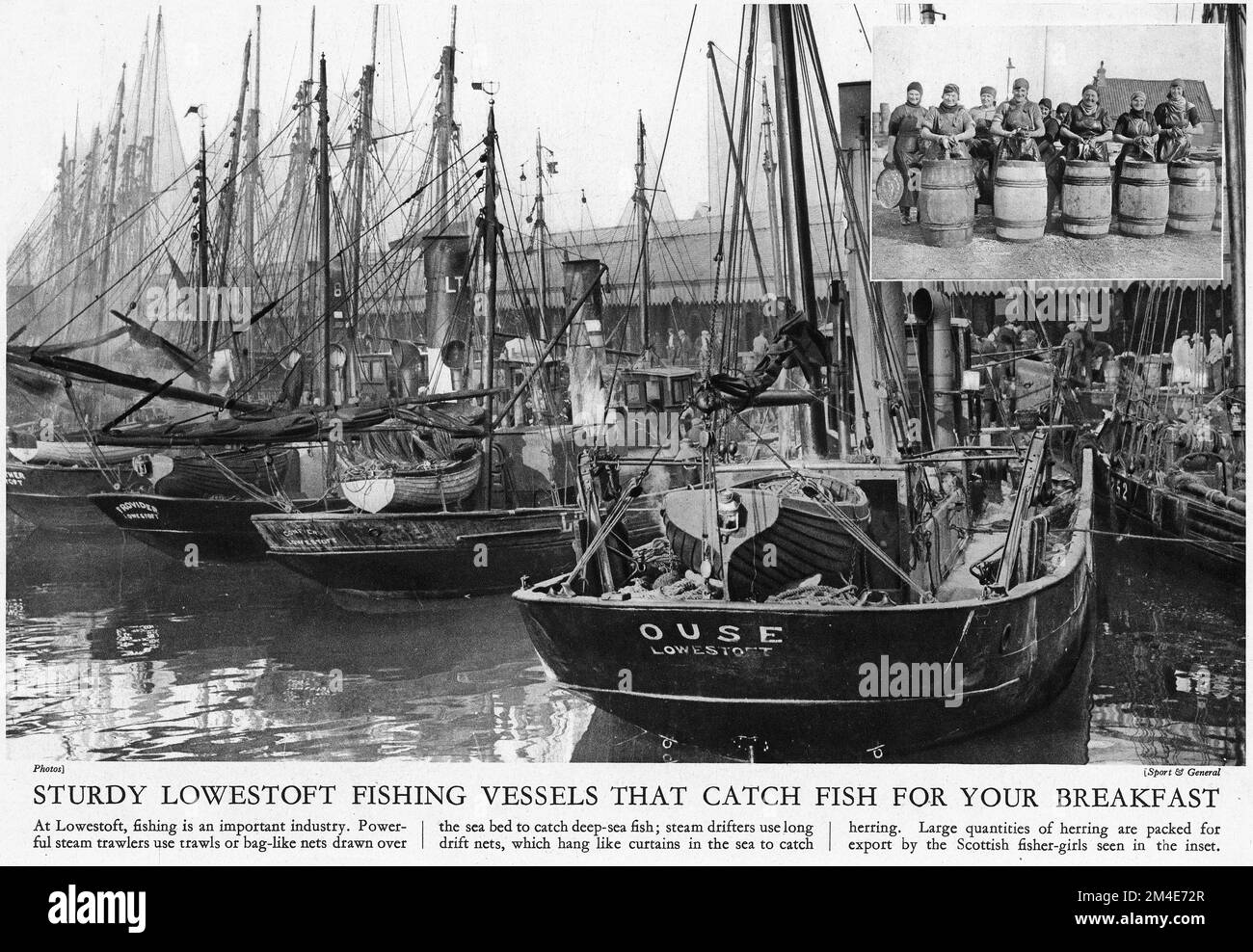 Halftone of fishing vessels in Lowestoft, Scotland, from an educational ...