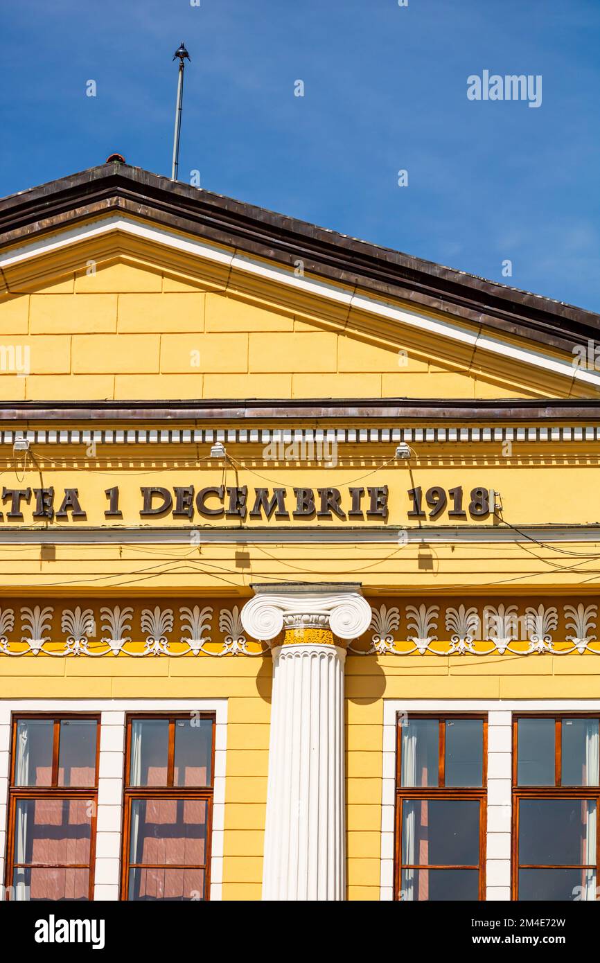 Architectural details, facade of the building of the 1 Decembrie 1918 ...