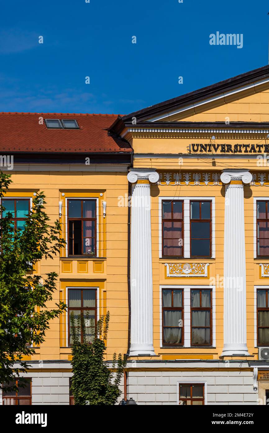 Architectural details, facade of the building of the 1 Decembrie 1918 ...