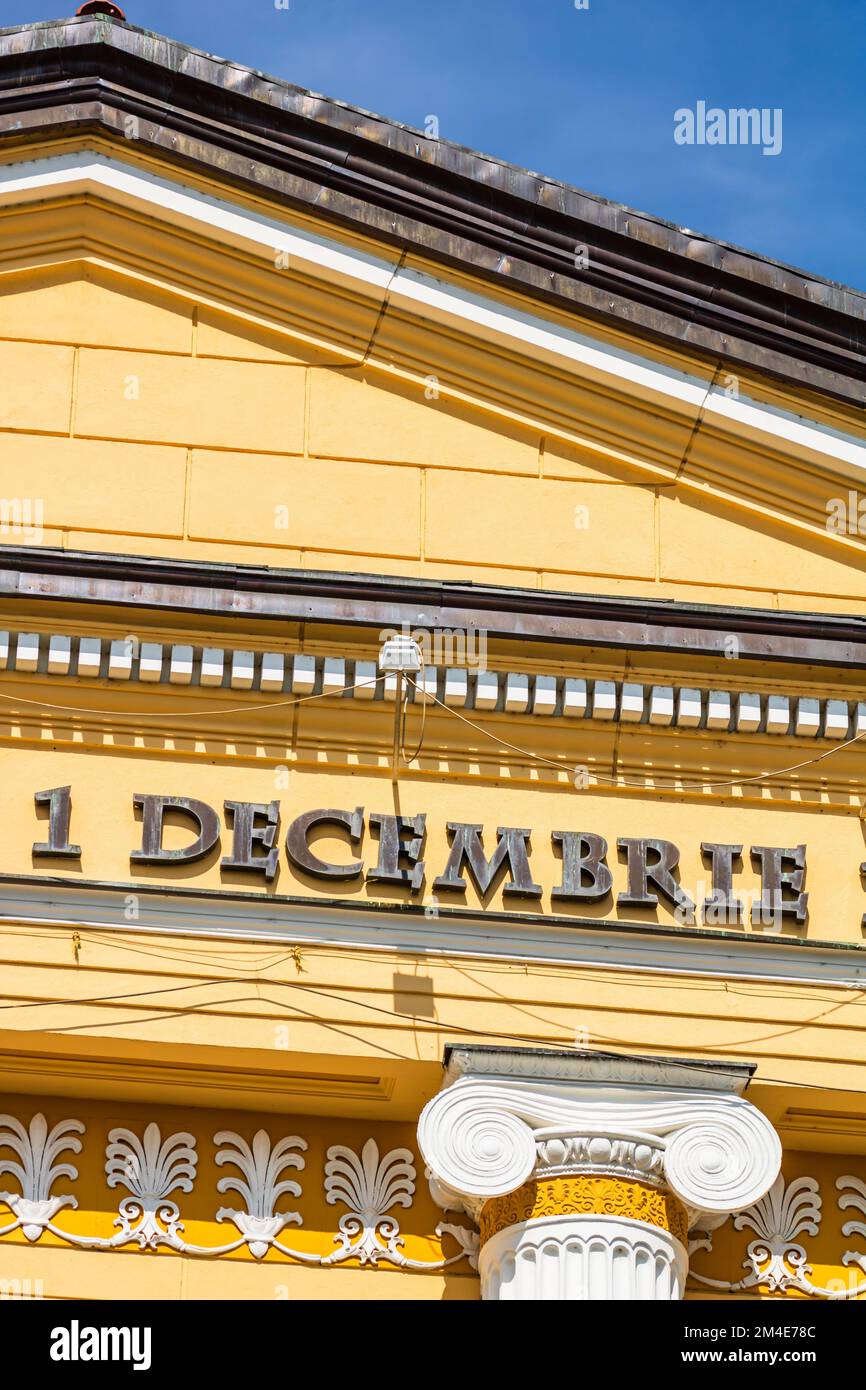 Architectural details, facade of the building of the 1 Decembrie 1918 ...