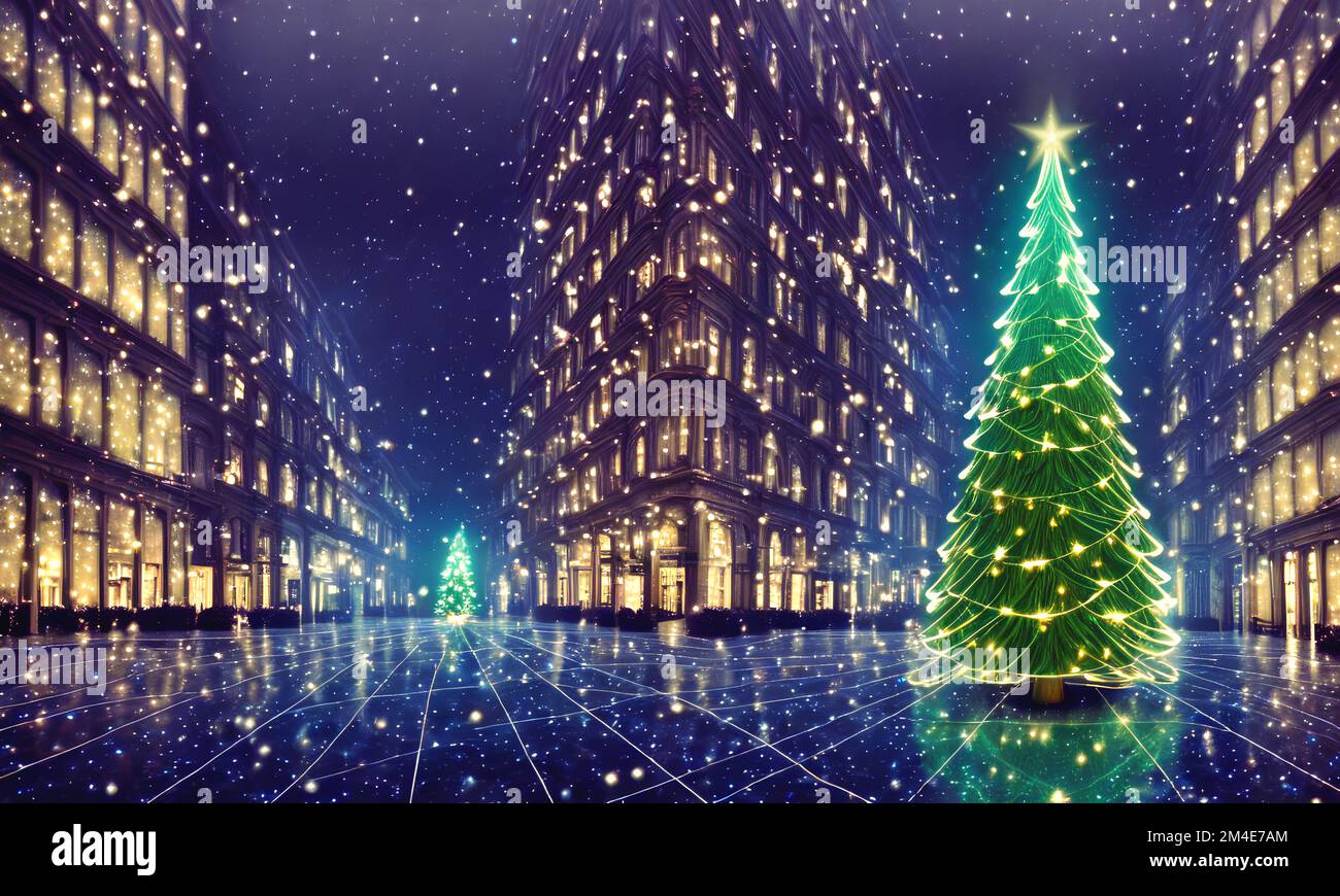 Christmas cityscape - digital illustration Stock Photo - Alamy
