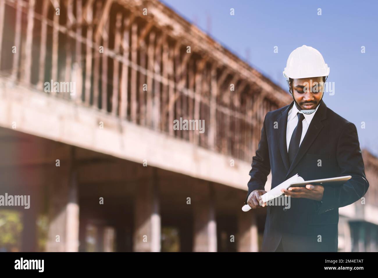African architects engineer manager with tablet work together in the ...