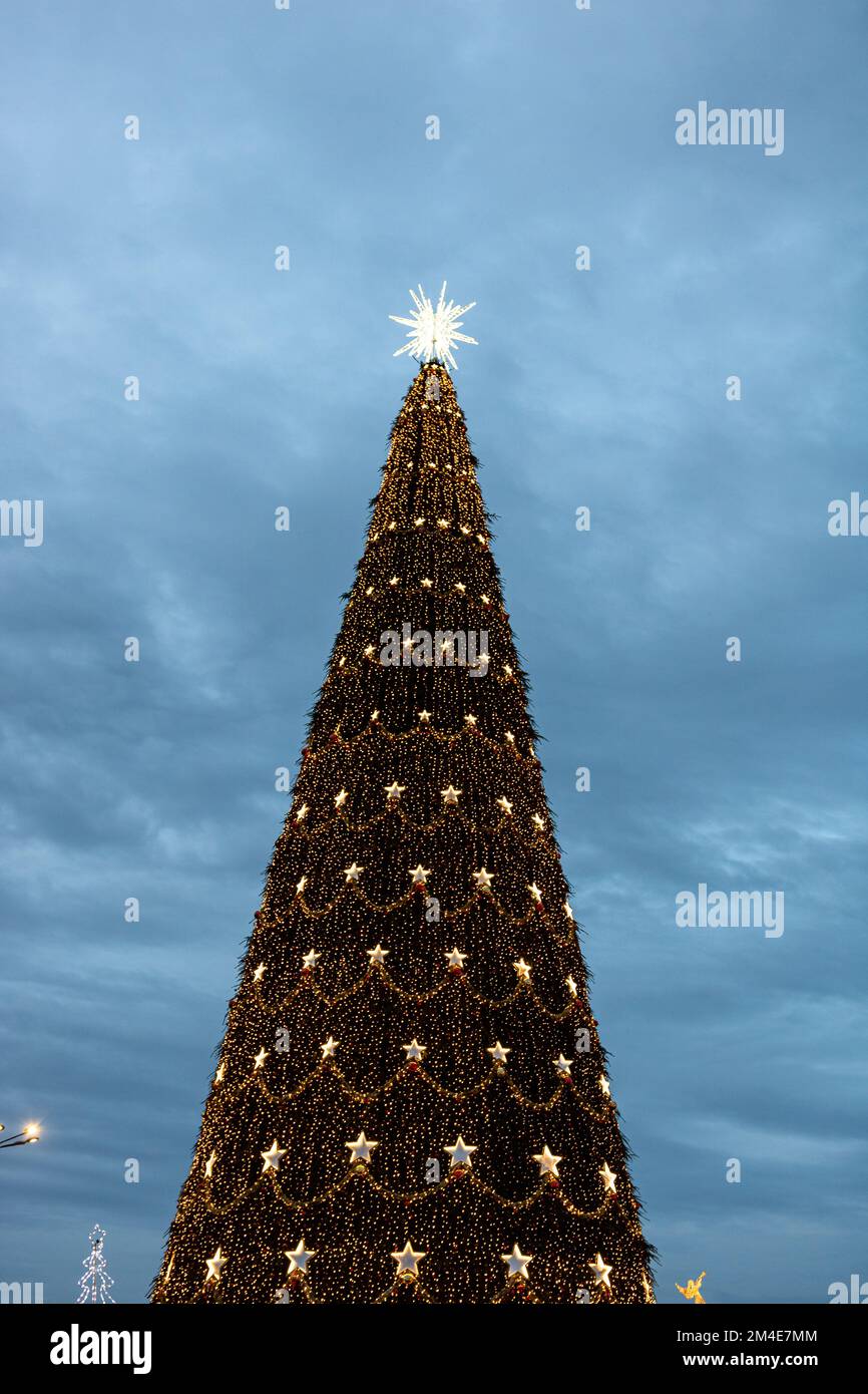 Bucharest Christmas market - Detail of Christmas tree Stock Photo - Alamy