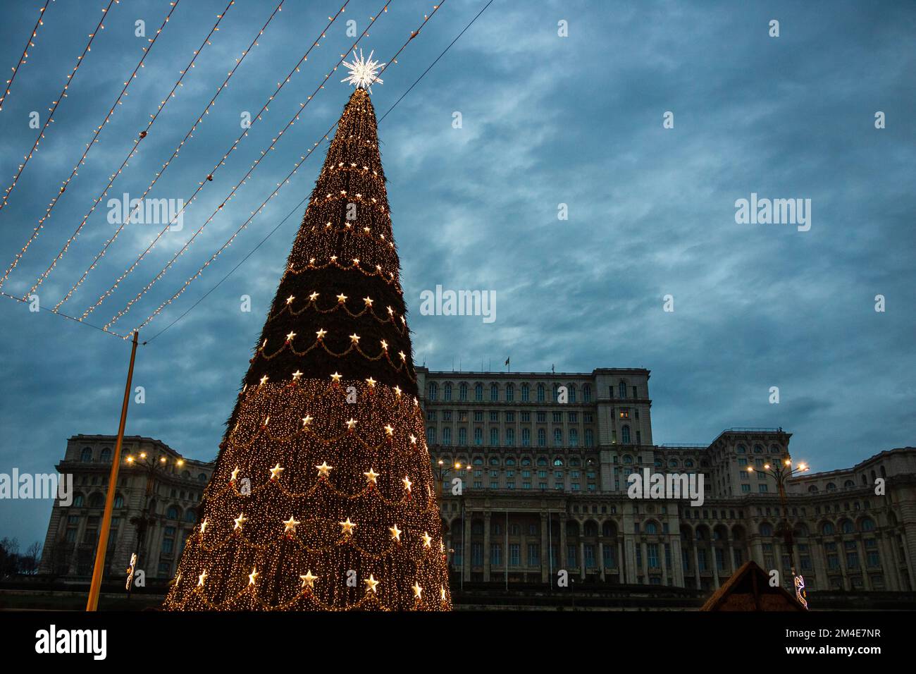 Bucharest Christmas market - Detail of Christmas tree Stock Photo - Alamy