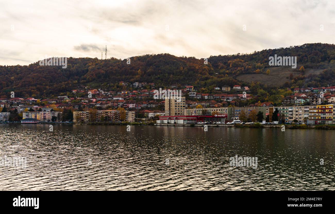 View of Danube river and Orsova city, waterfront view. Orsova, Romania ...