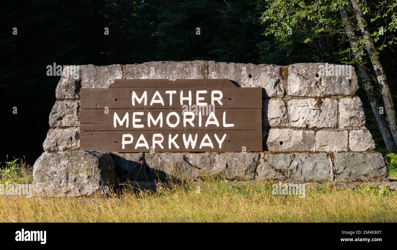 Mount Rainier, WA, USA - October 5, 2022; Sign along the Mather ...