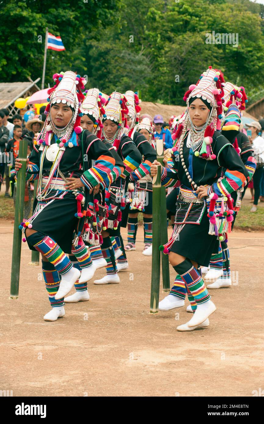 Traditional dance of Akha hill tribe minority in swing festival ...