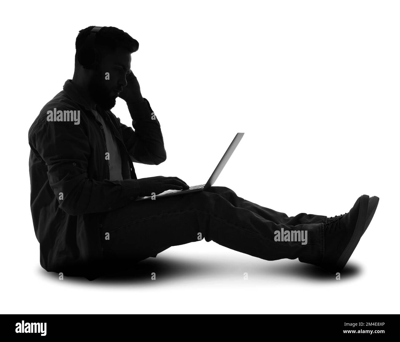 Man on computer dark Black and White Stock Photos & Images - Alamy