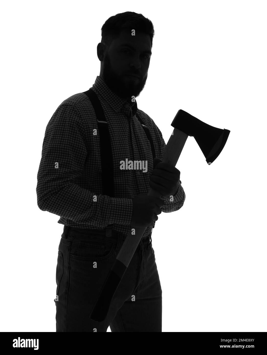 Silhouette of young man with axe on white background Stock Photo - Alamy