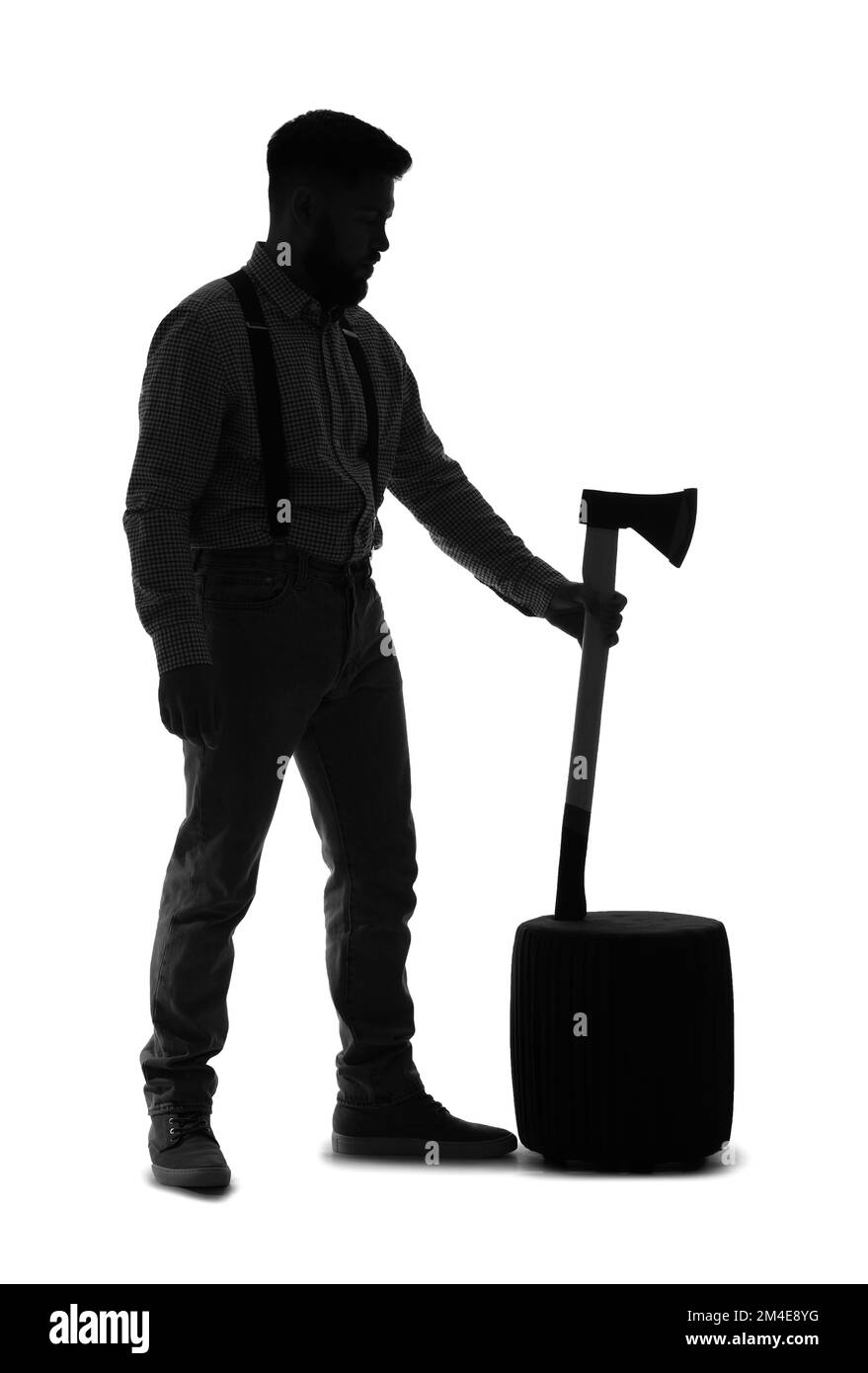 Silhouette of young man with axe on white background Stock Photo - Alamy