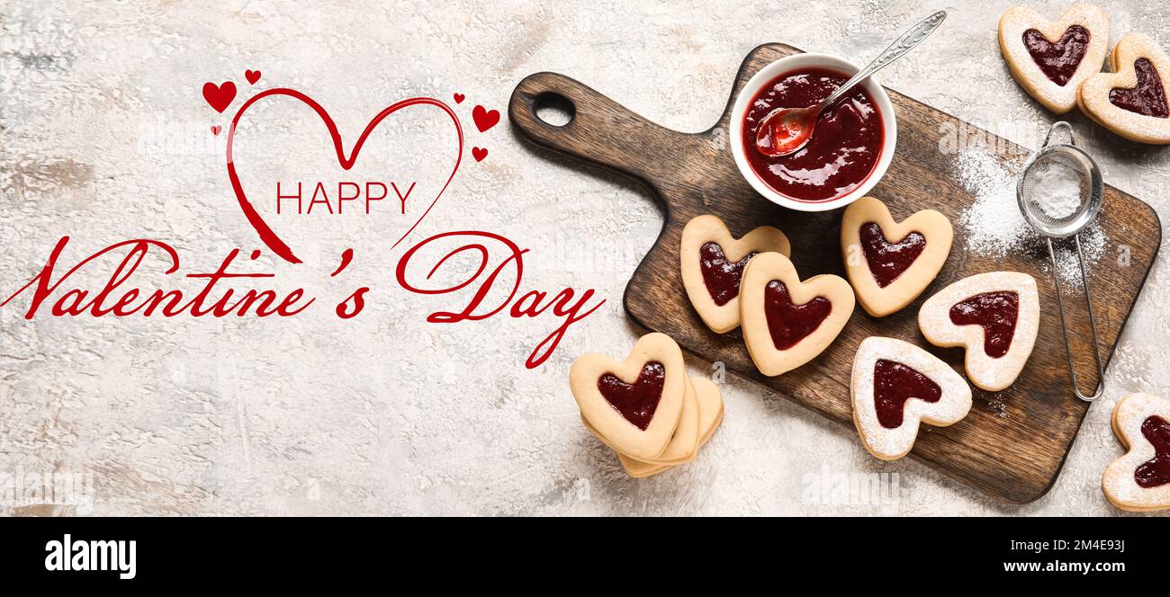 Greeting card for Valentine's Day with tasty cookies and jam Stock ...