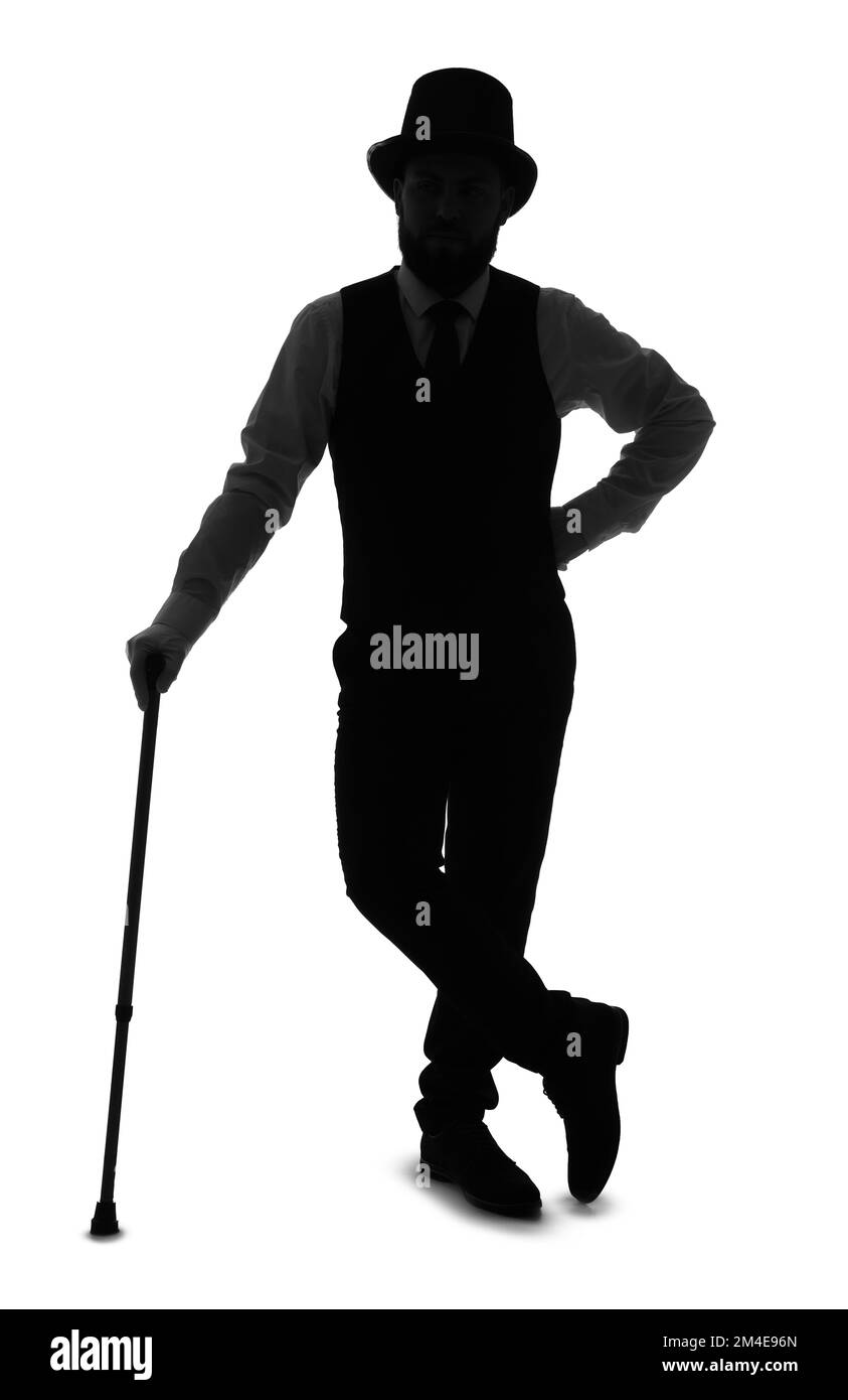 Silhouette of male magician with stick on white background Stock Photo ...