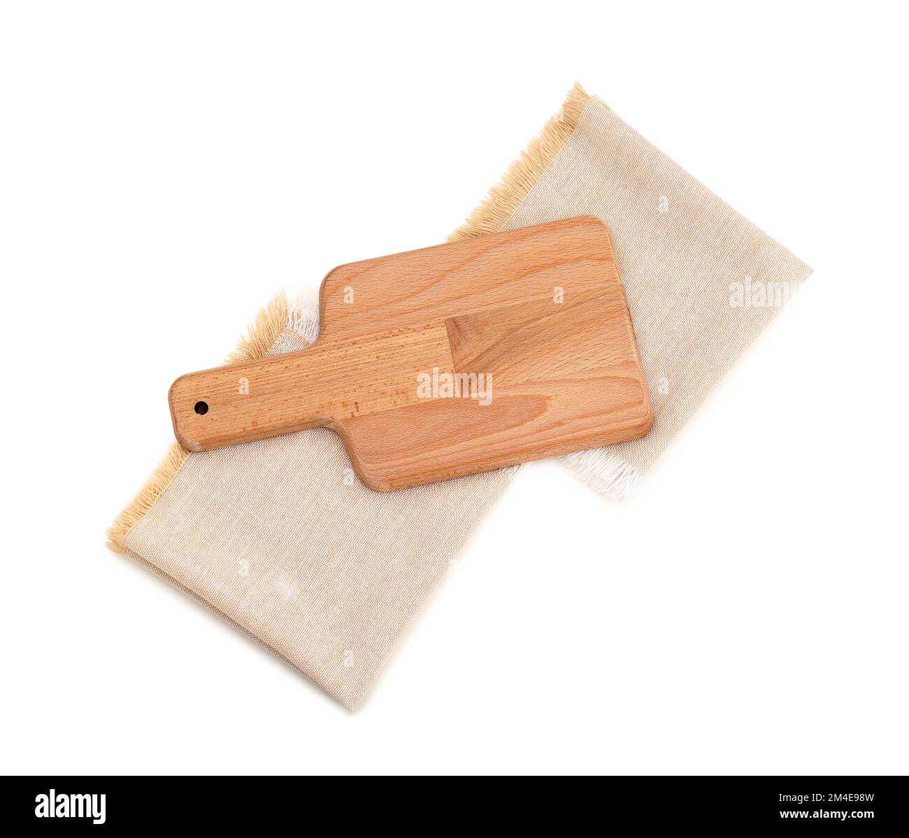 Wooden cutting board and napkins isolated on white background Stock ...