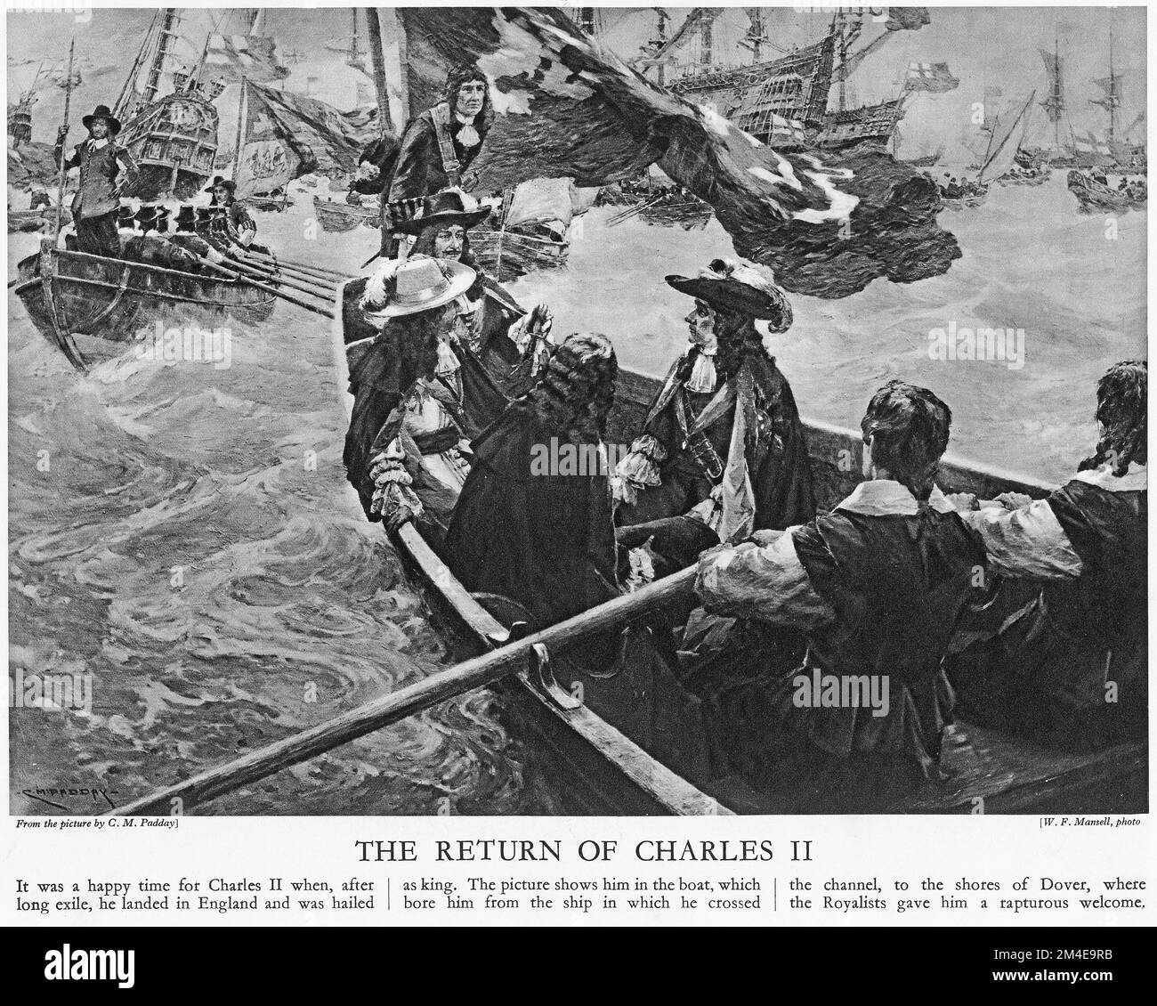 Halftone of Charles II returning from exile, from an educational ...