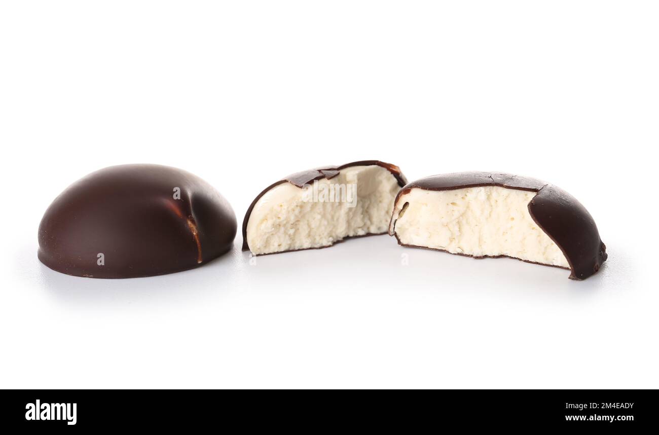 Delicious bird's milk candies on white background Stock Photo - Alamy