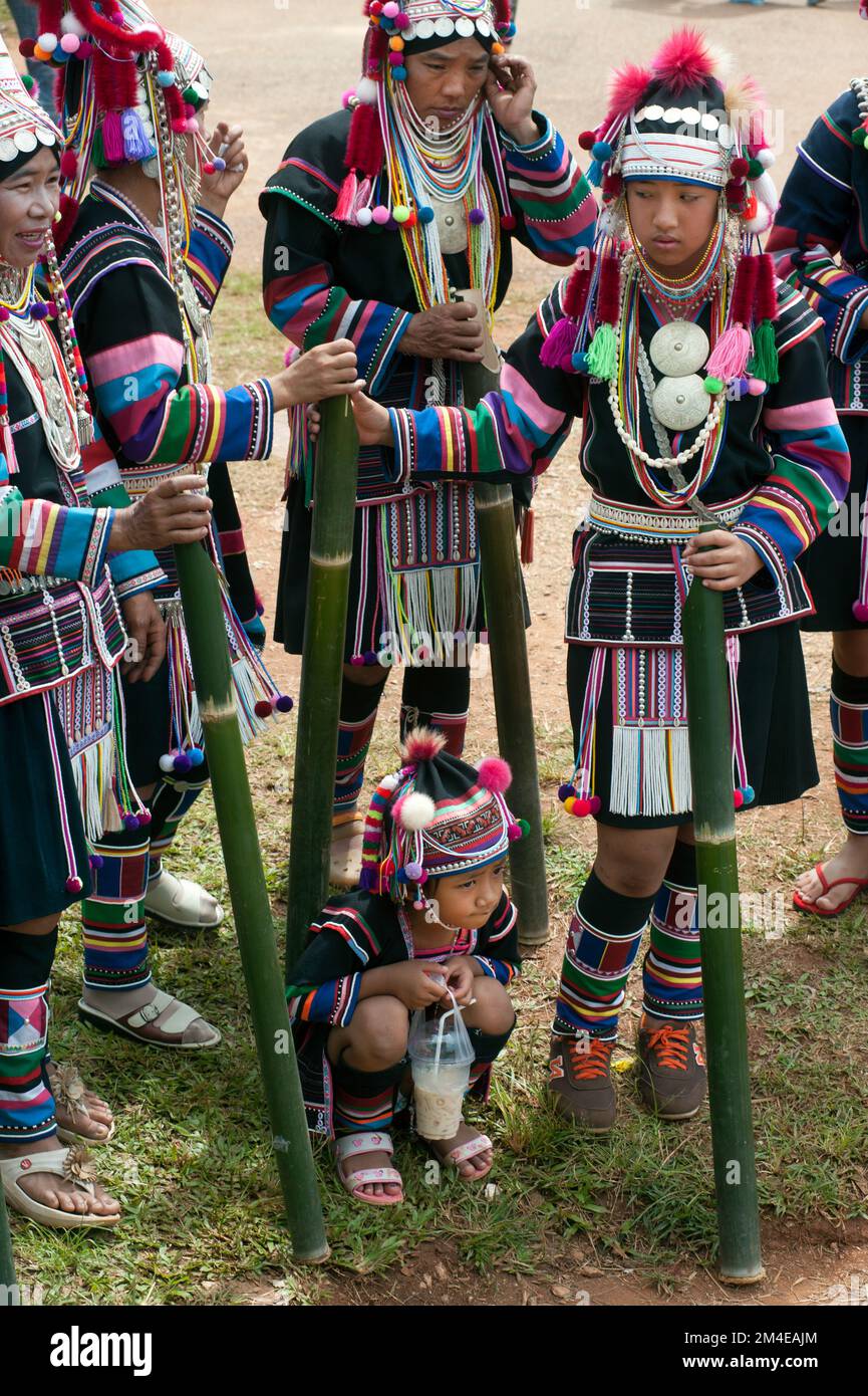 Traditional dance of Akha hill tribe minority in swing festival ...