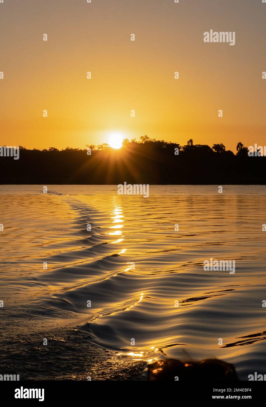 Vertical landscape with the sun begining to fall below the horizon ...