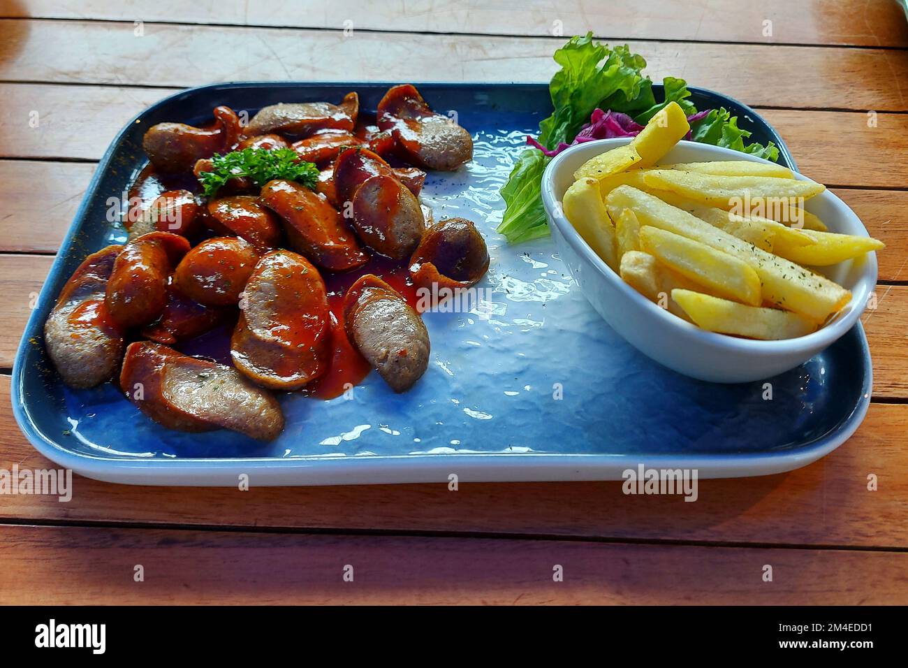 Western Food Sausage with fries at Cafe Bogor, West Java, Indonesia ...