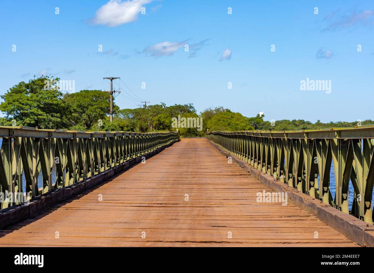 Old iron and wooden bridge located in the town of Pellegrini ...