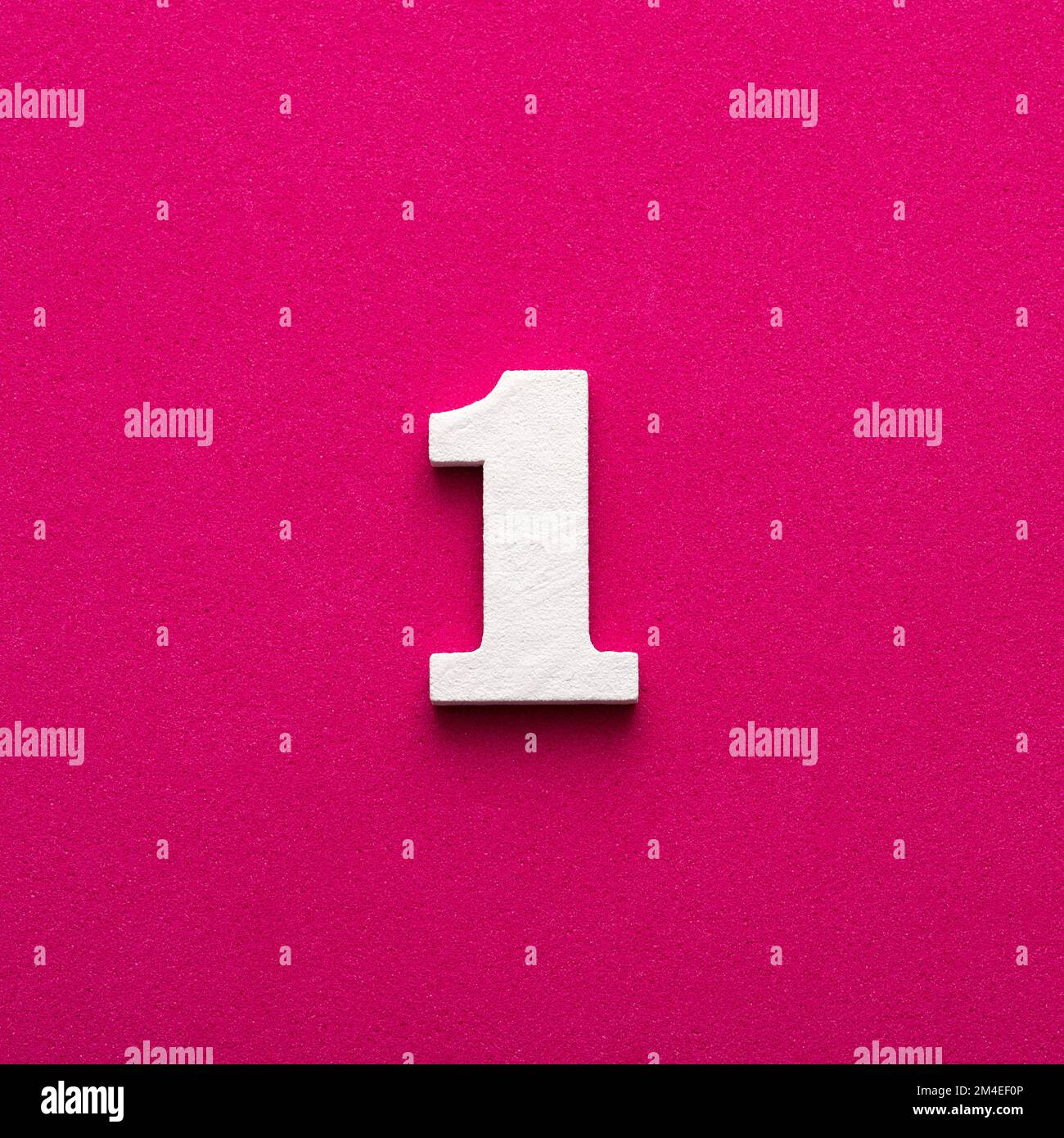 Number one - white number in wood on rhodamine red background Stock ...