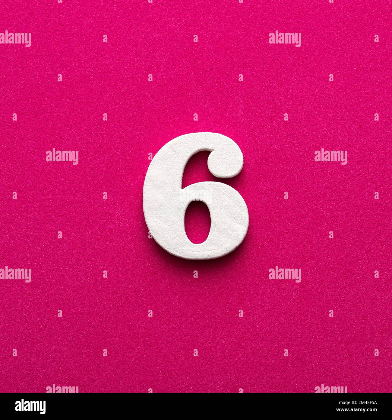 Number 6 - White wooden number on rhodamine red background Stock Photo ...