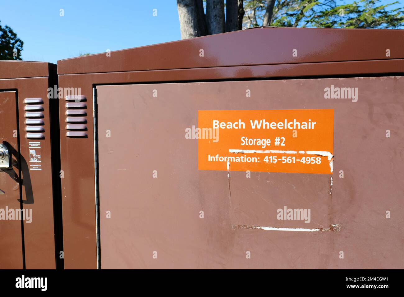Beach wheelchair storage unit; Stinson Beach, Bolinas Bay in Marin ...