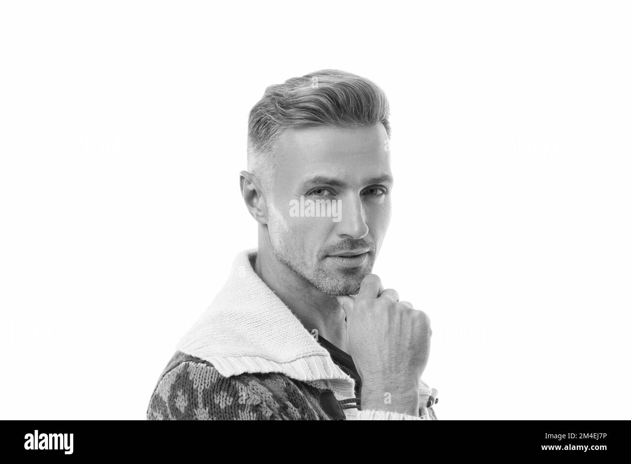 Three-quarter face portrait. Man with handsome face. Portrait of guy ...