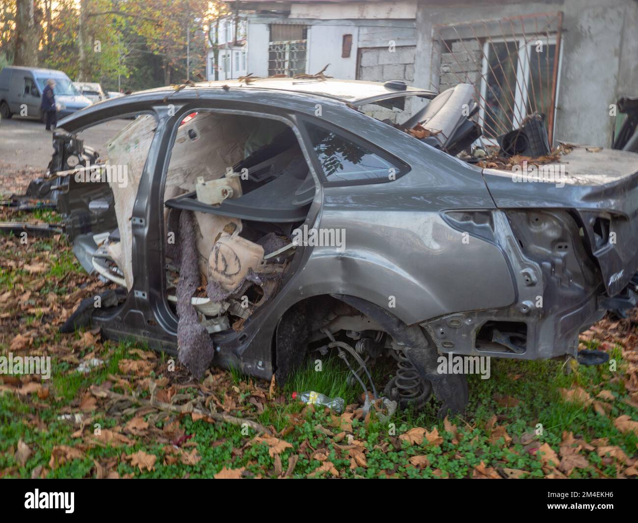 Broken cars near the car workshop. Cars in the landfill. A pile of ...