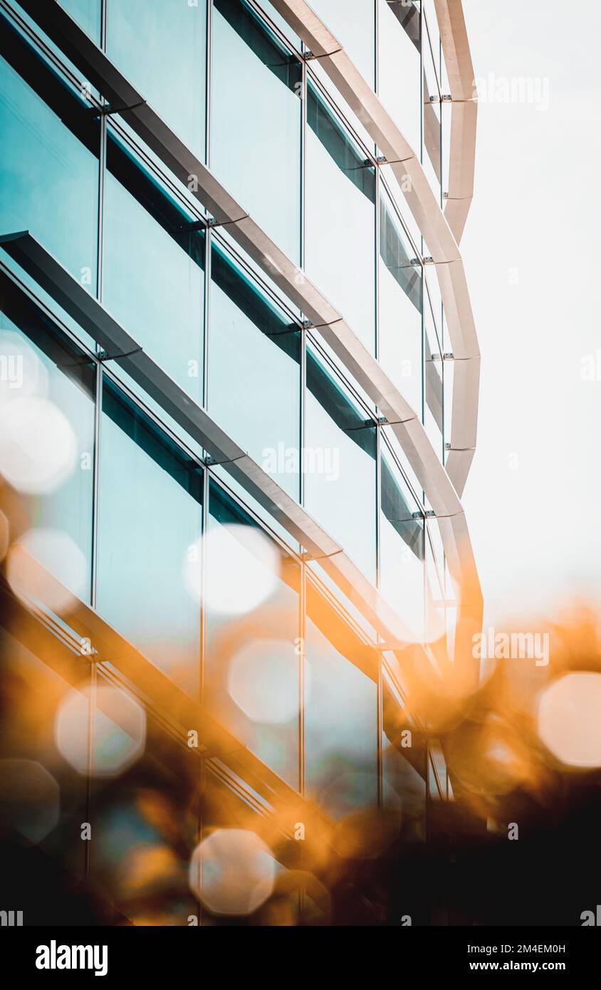 Close-up View Modern Business Office Building Windows Pattern with Blue ...