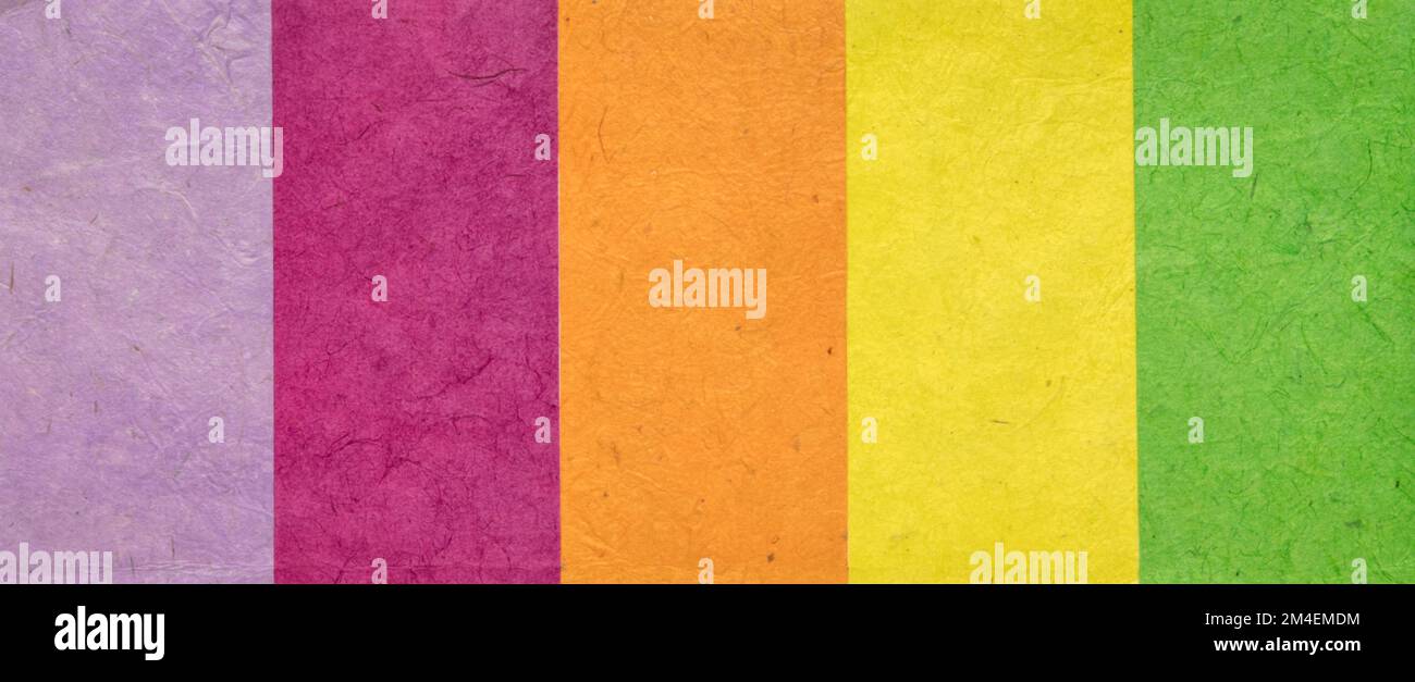 sample of handmade Nepalese lokta papers in bright neon-hued colors ...