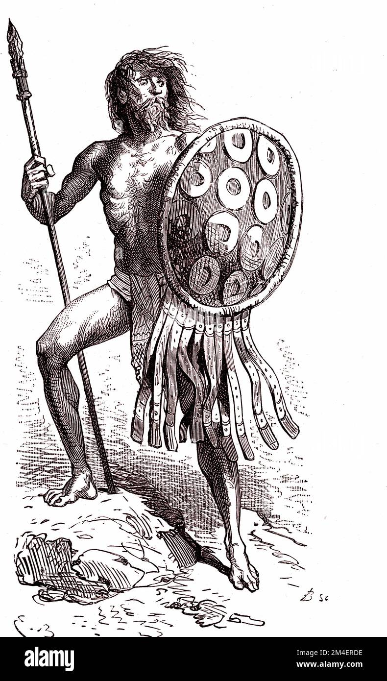 Prehistoric warrior, 19th century illustration Stock Photo - Alamy