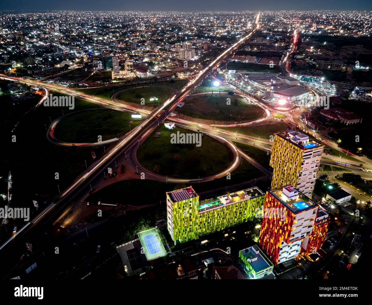 A picturesque night view of the mall area illuminated with colorful ...