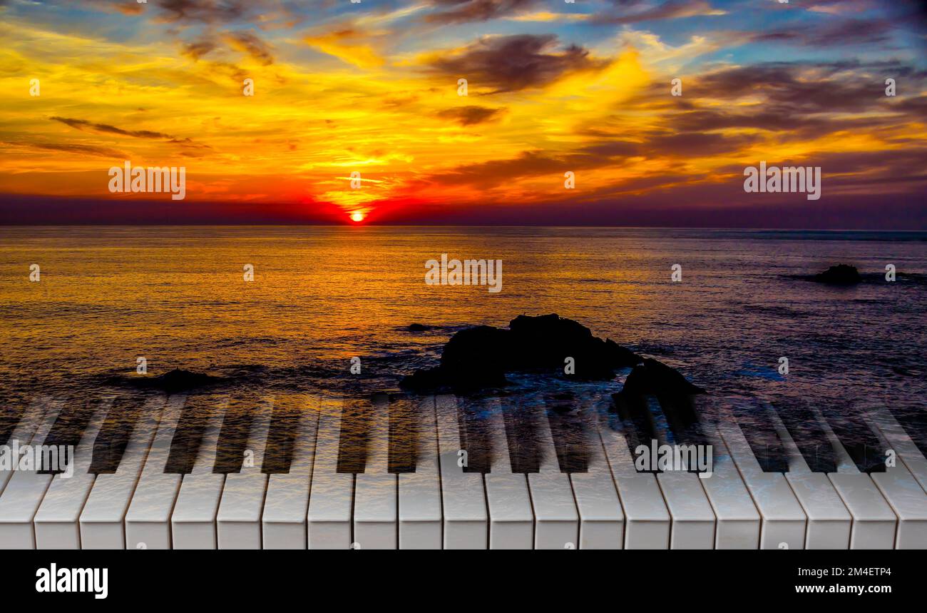 Ocean Sunset Over Keyboard Surrealistic Image Stock Photo - Alamy
