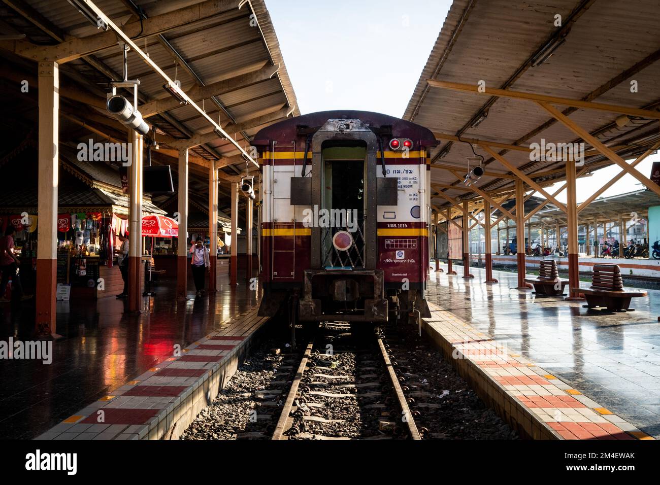 The last car of the Special Express 14 overnight sleeper train is seen ...
