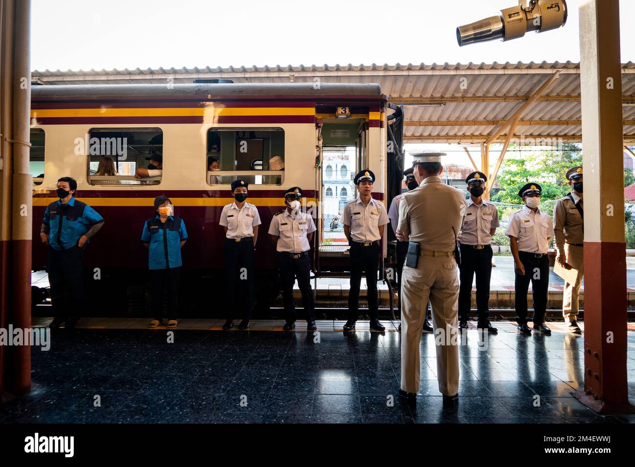 Train conductors and staff are given a safetey briefing before ...