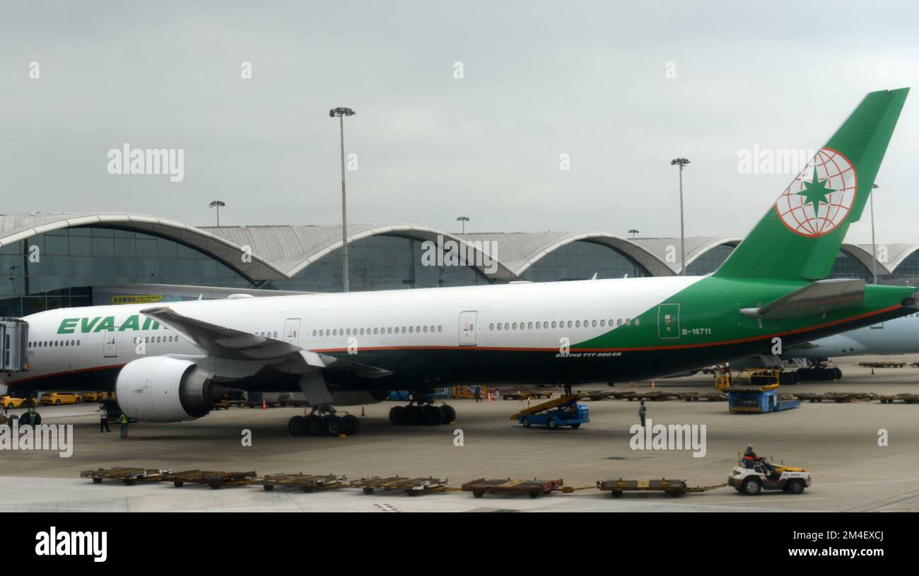 An Eva Air airplane at Hong Kong International airport Stock Photo - Alamy