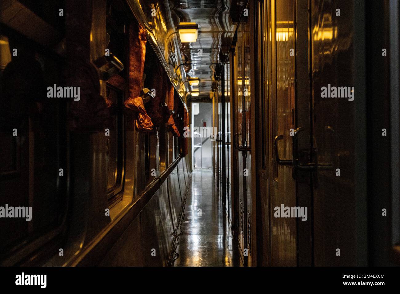 The first class cabin of the Special Express 14 after dark. The Special ...