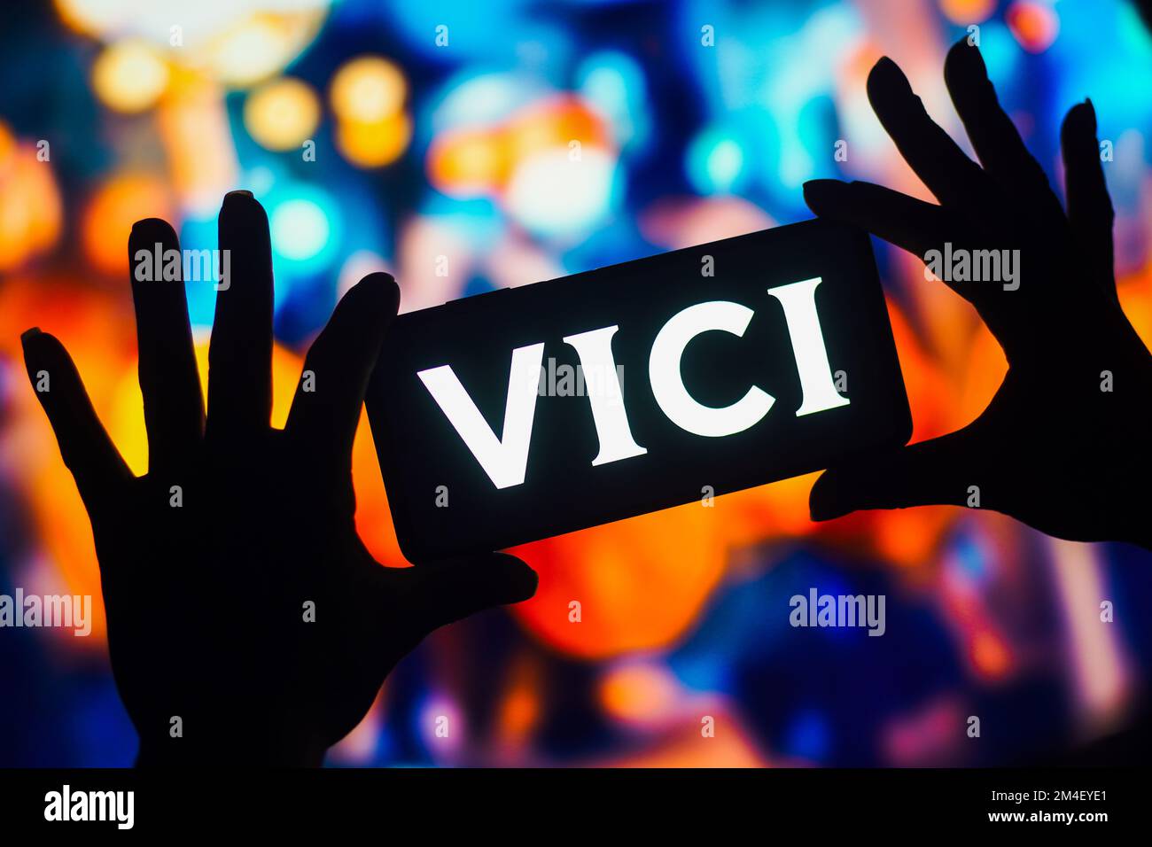 In this photo illustration, the VICI Properties logo is displayed on a ...
