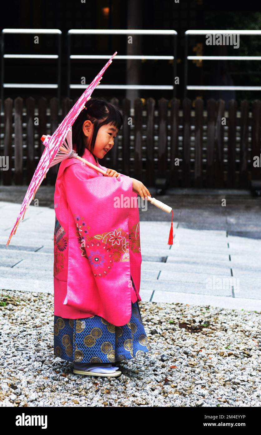 Portrait of a traditionally dressed Japanese girl taken during the ...