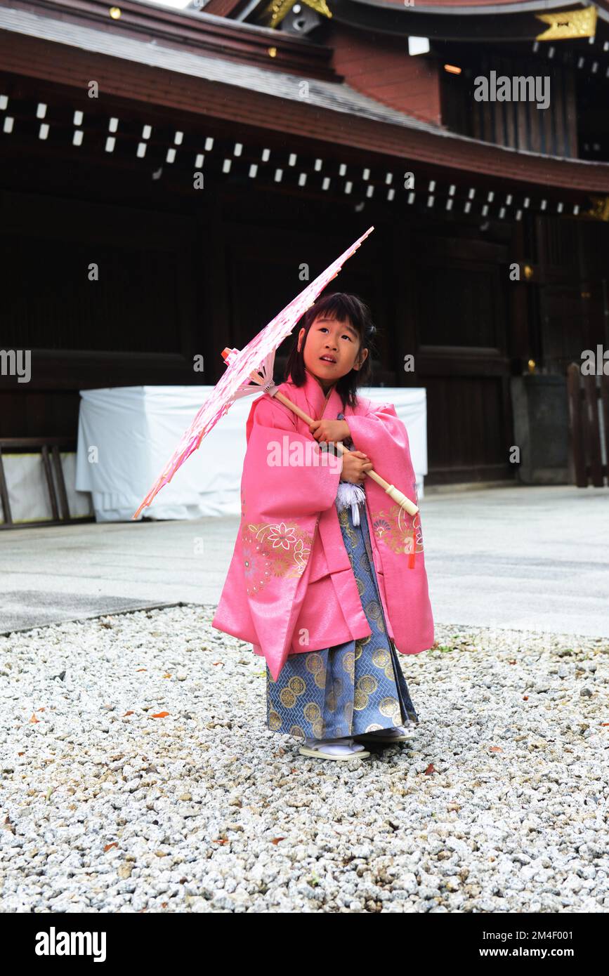 Portrait of a traditionally dressed Japanese girl taken during the ...