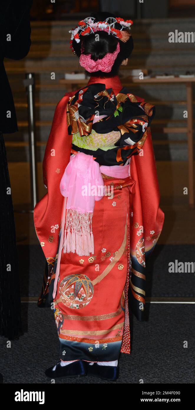 Portrait of a traditionally dressed Japanese girl taken during the ...