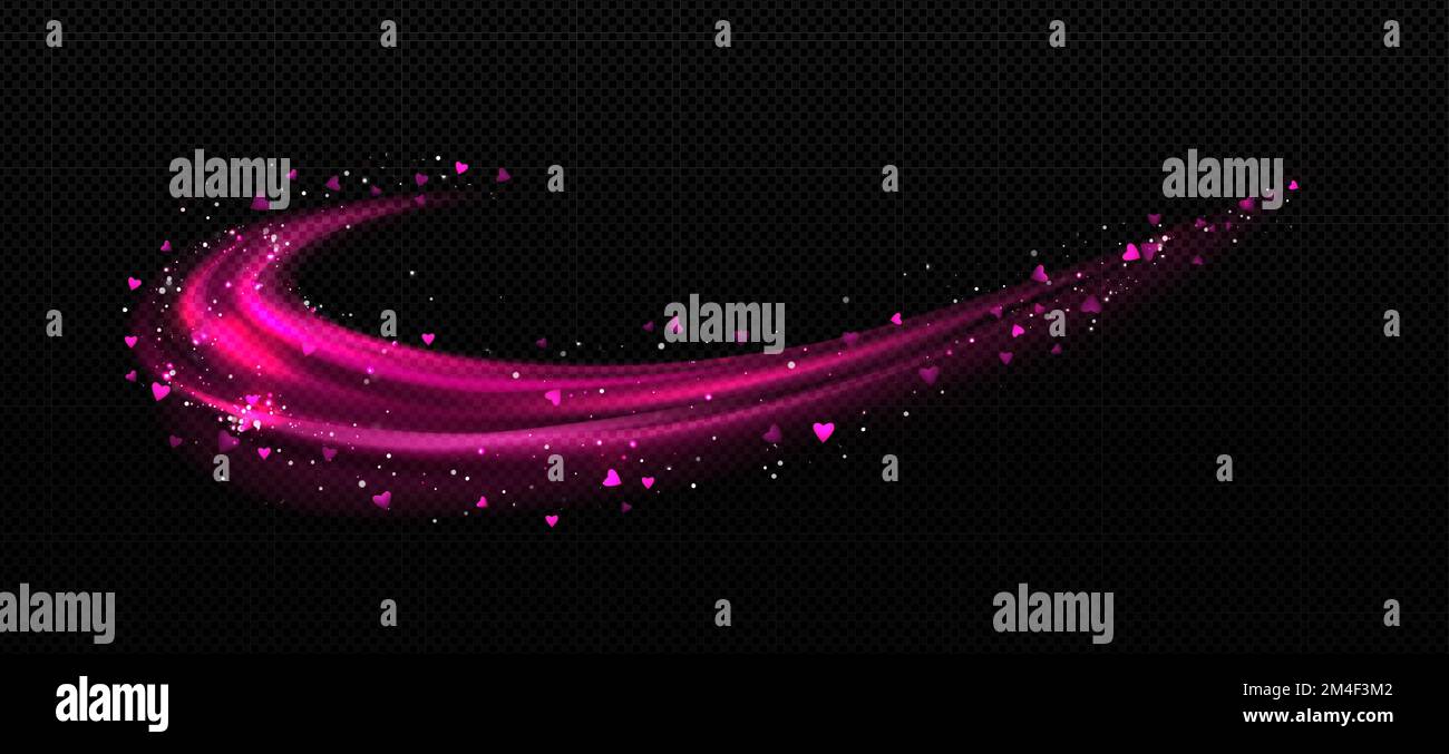 Light effect curve bright twinkle line with hearts. Love, magic glow ...