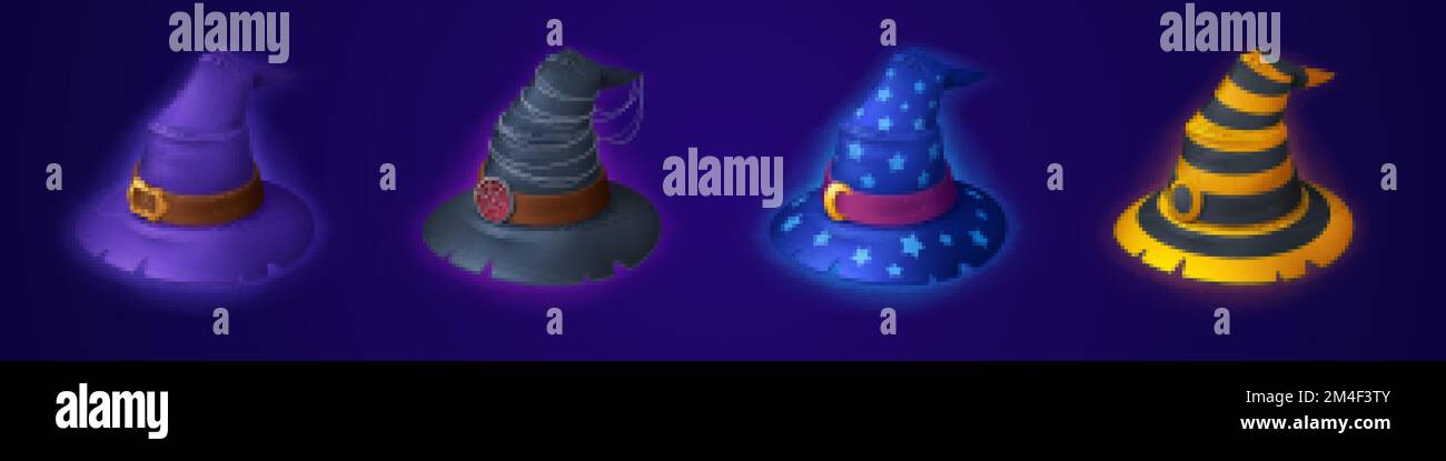 Witch and magician hats, Halloween party costume. Icons of magic wizard ...